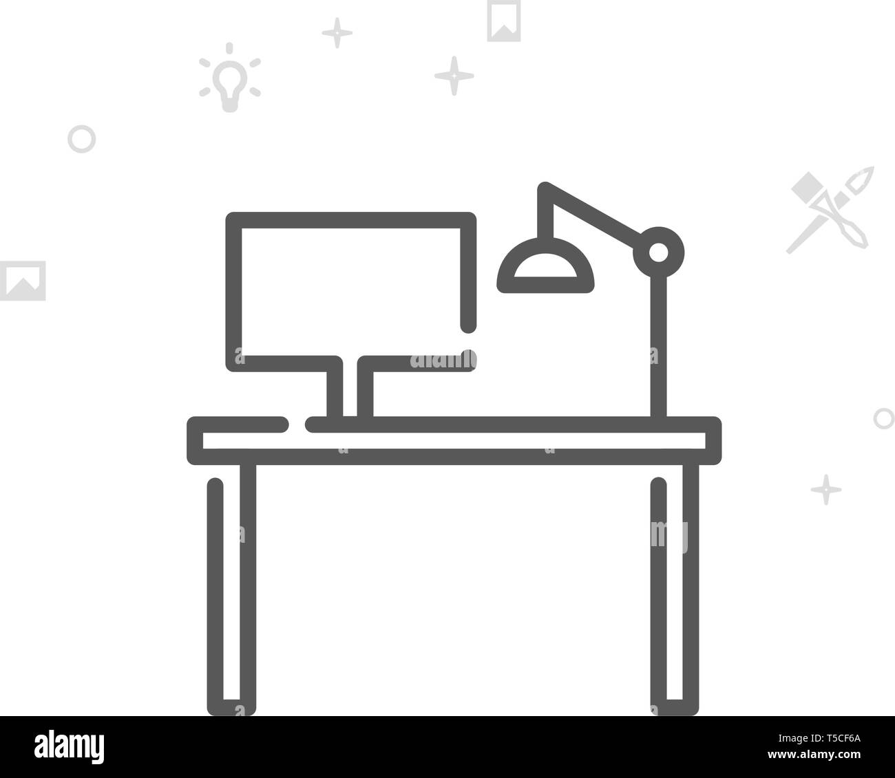 Designer's Workplace Vector Line Icon, Symbol, Pictogram, Sign. Light ...