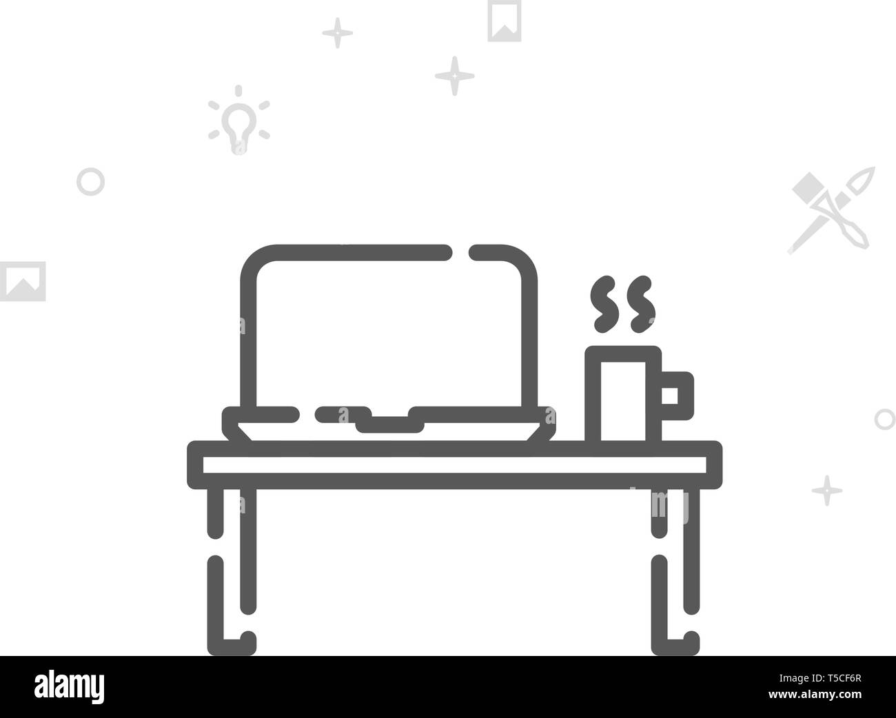 Designer's Workplace Vector Line Icon, Symbol, Pictogram, Sign. Light ...