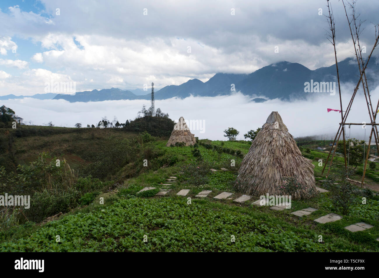 Straw house in hmong village Sapa, Vietnam. Yurt of straw. Traditional ...