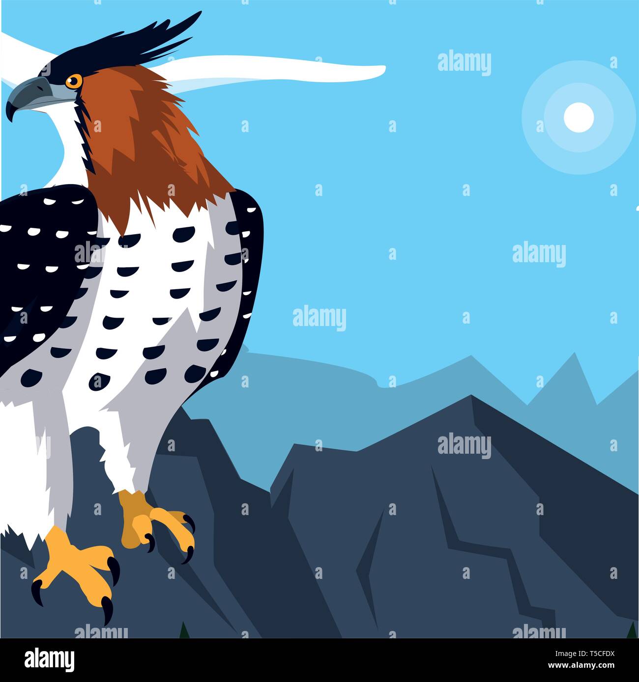 beautiful hawk majestic bird in the landscape vector illustration ...