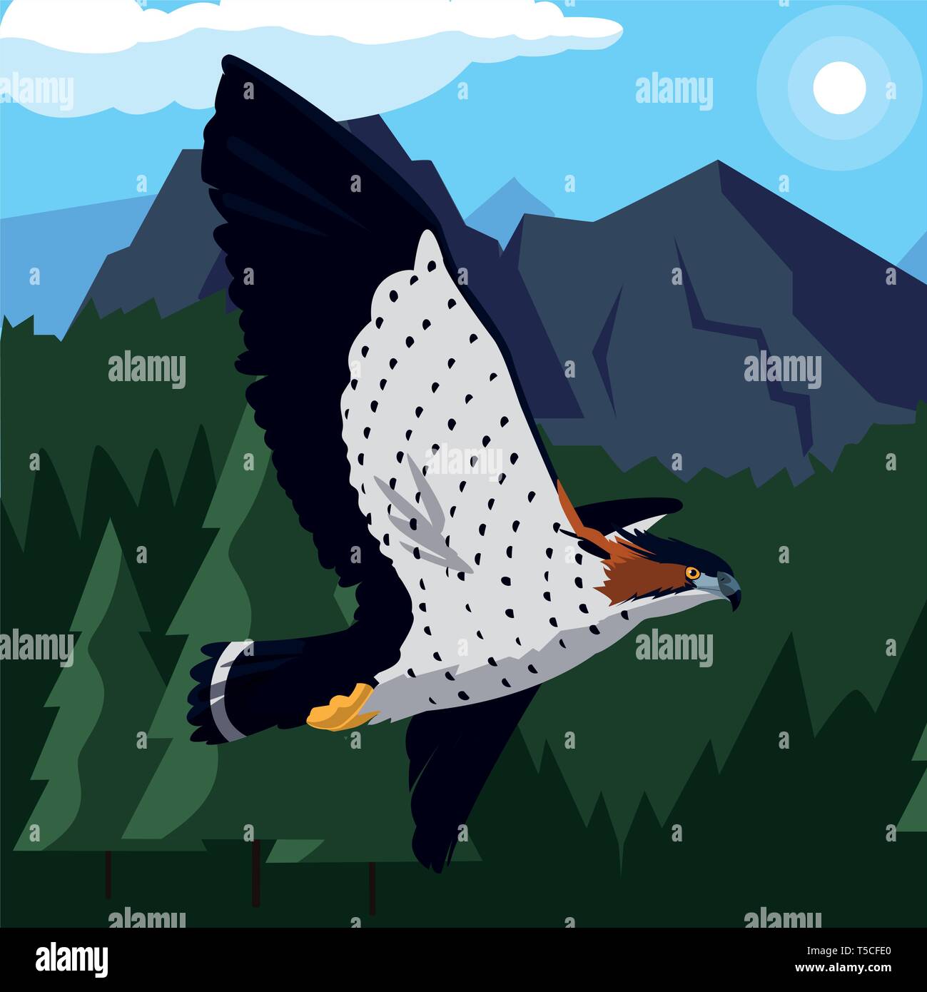 beautiful hawk flying majestic bird in the landscape vector ...