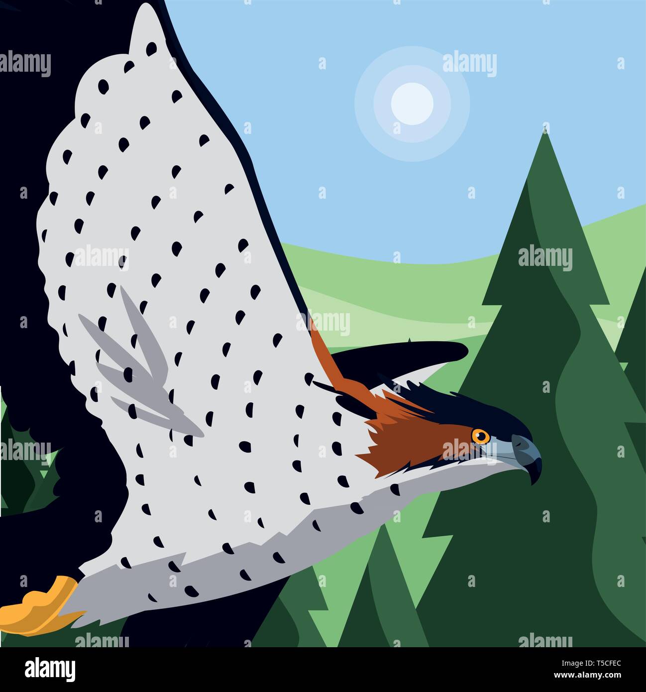 beautiful hawk flying majestic bird in the landscape vector ...