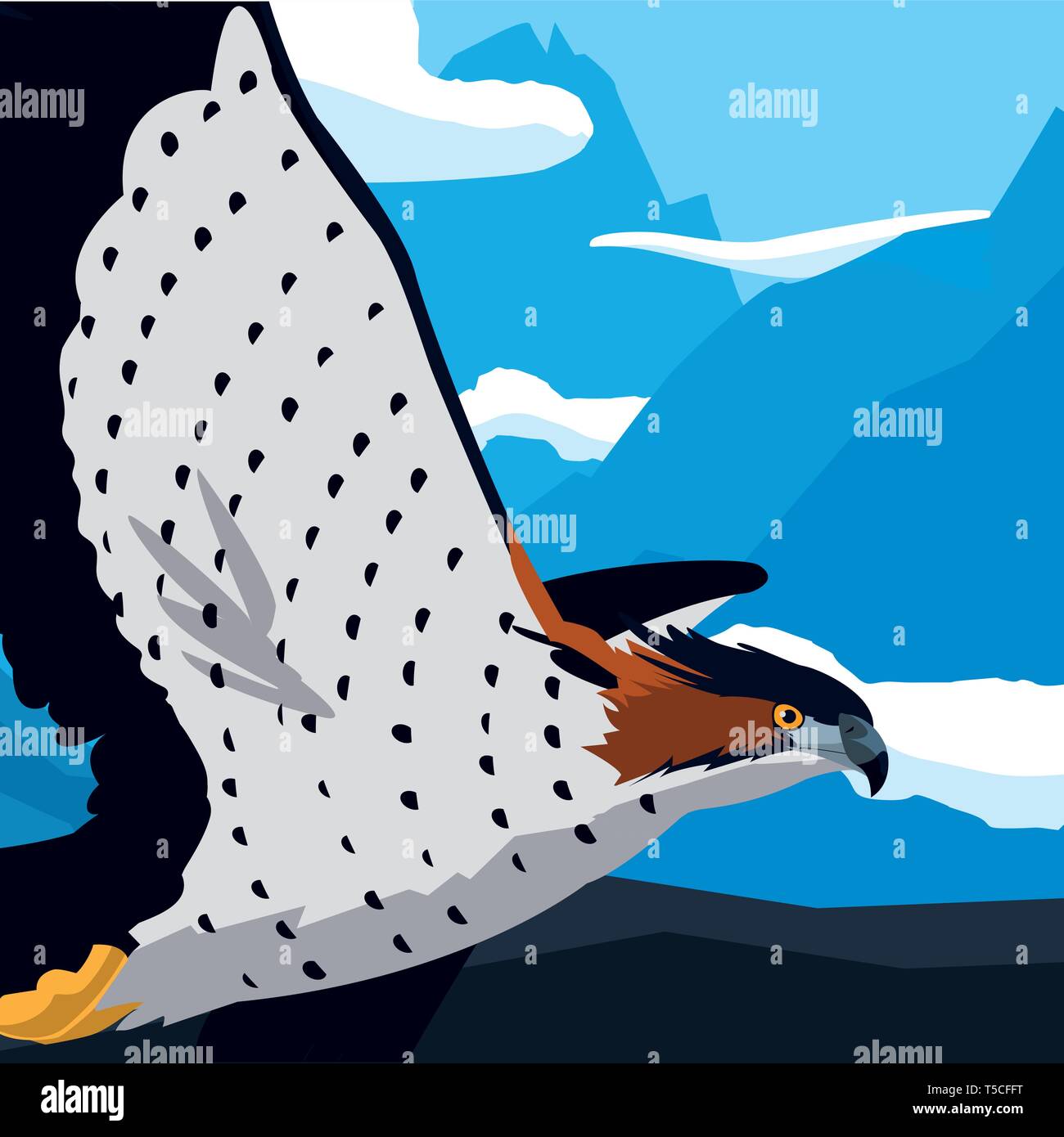 beautiful hawk flying majestic bird in the landscape vector ...