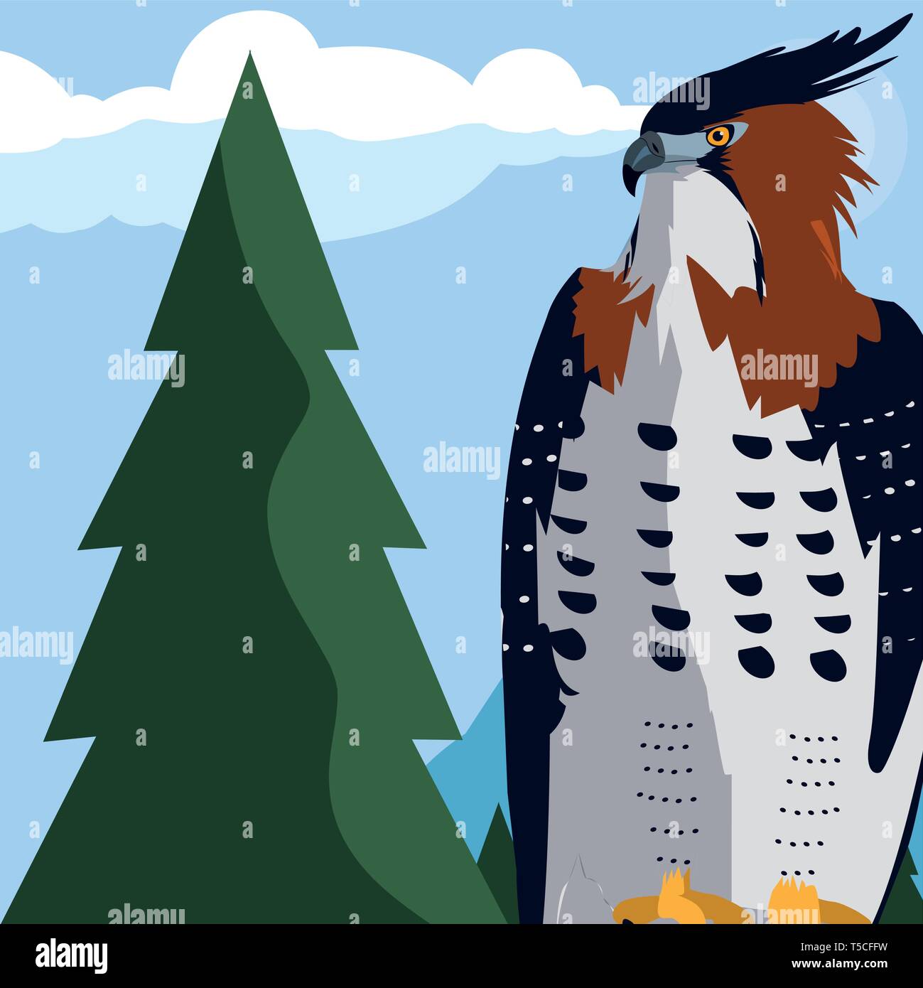 beautiful hawk majestic bird in the landscape vector illustration ...