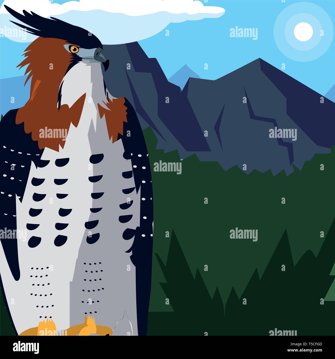 beautiful hawk majestic bird in the landscape vector illustration ...