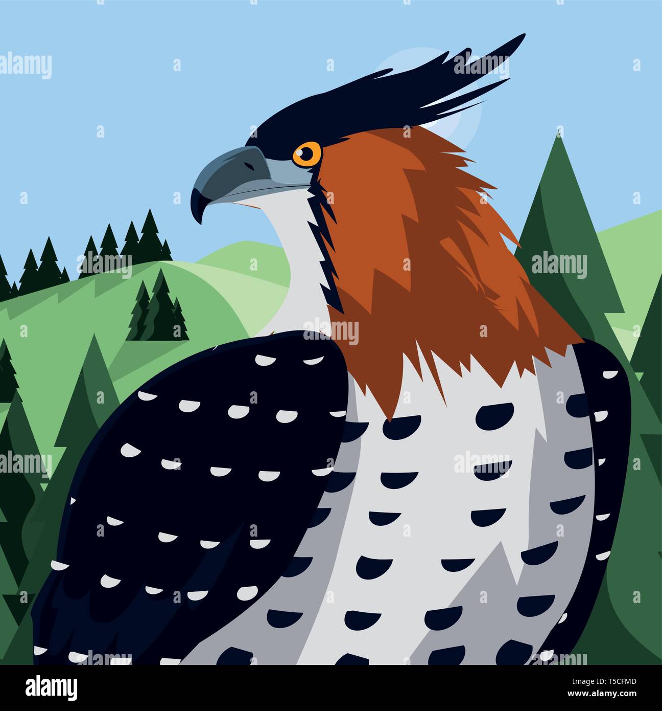 beautiful hawk majestic bird in the landscape vector illustration ...