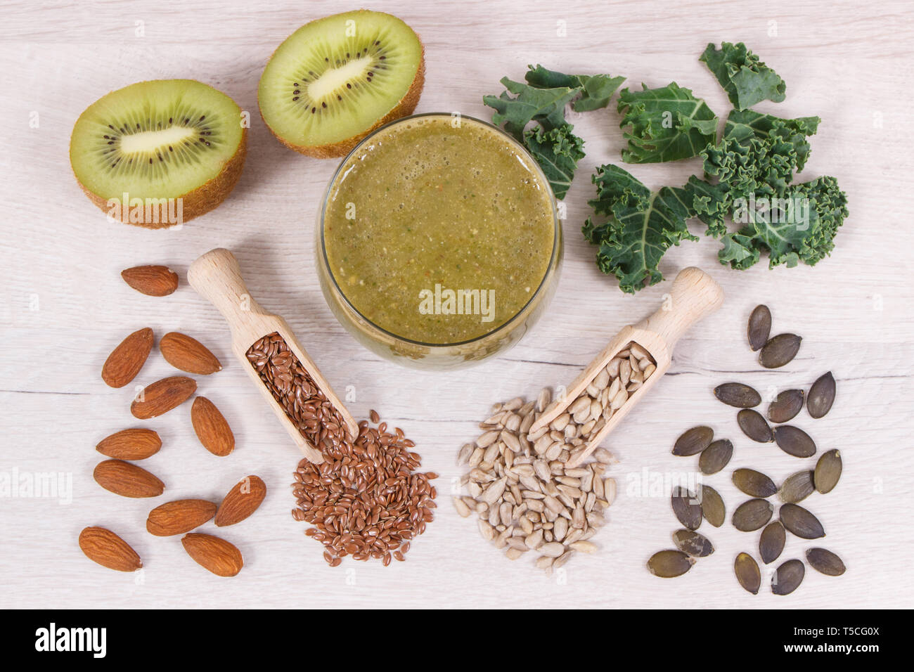 Fresh healthy smoothie from fruits, vegetables and other ingredients as ...