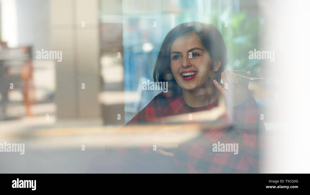 Happy woman recording audio hi-res stock photography and images - Alamy