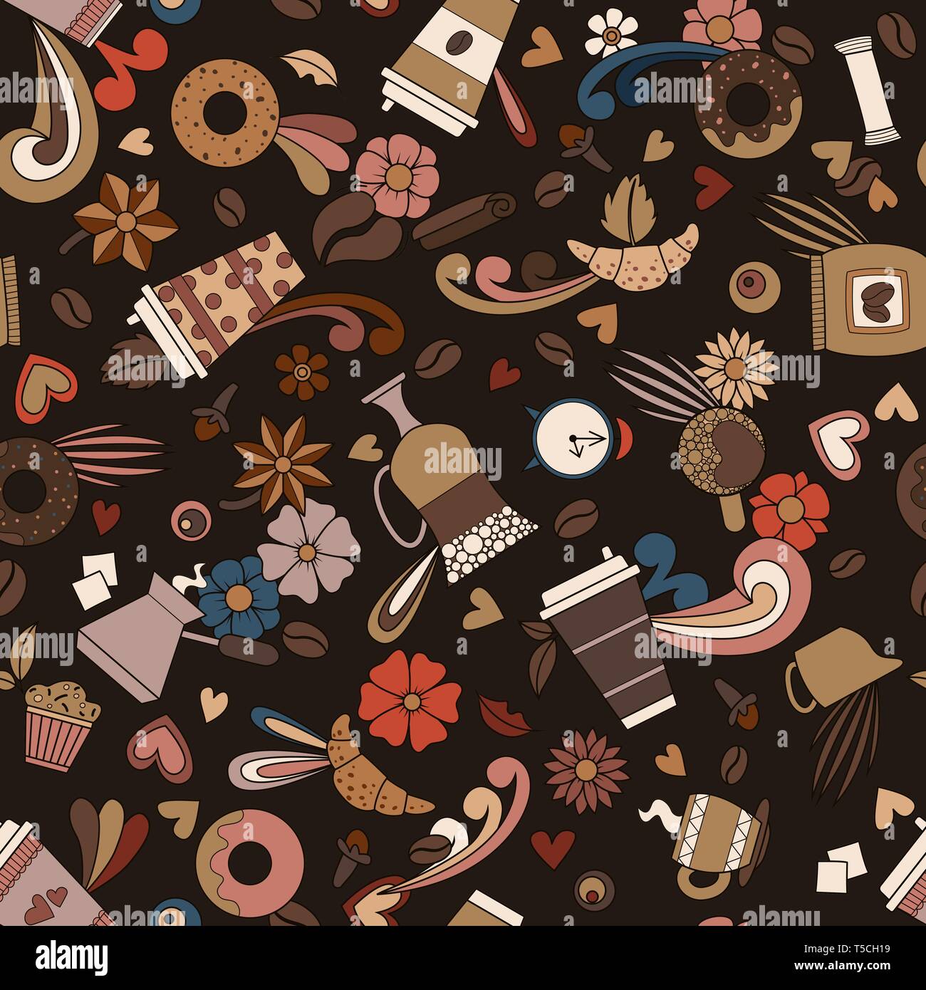 Coffee cups bright design. Seamless pattern background. Vector ...