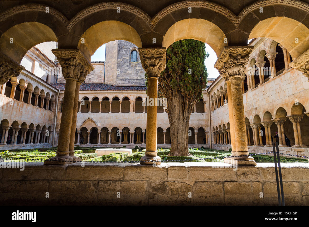 Santo Domingo de Silos, Spain - April 16, 2019: The cloister of Santo ...