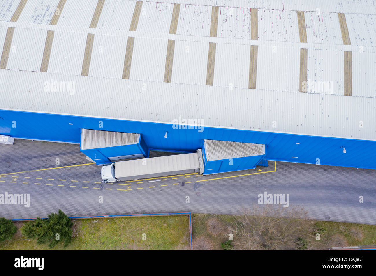 Aerial Shot of Industrial Warehouse/ Storage Building/ Loading Stock ...