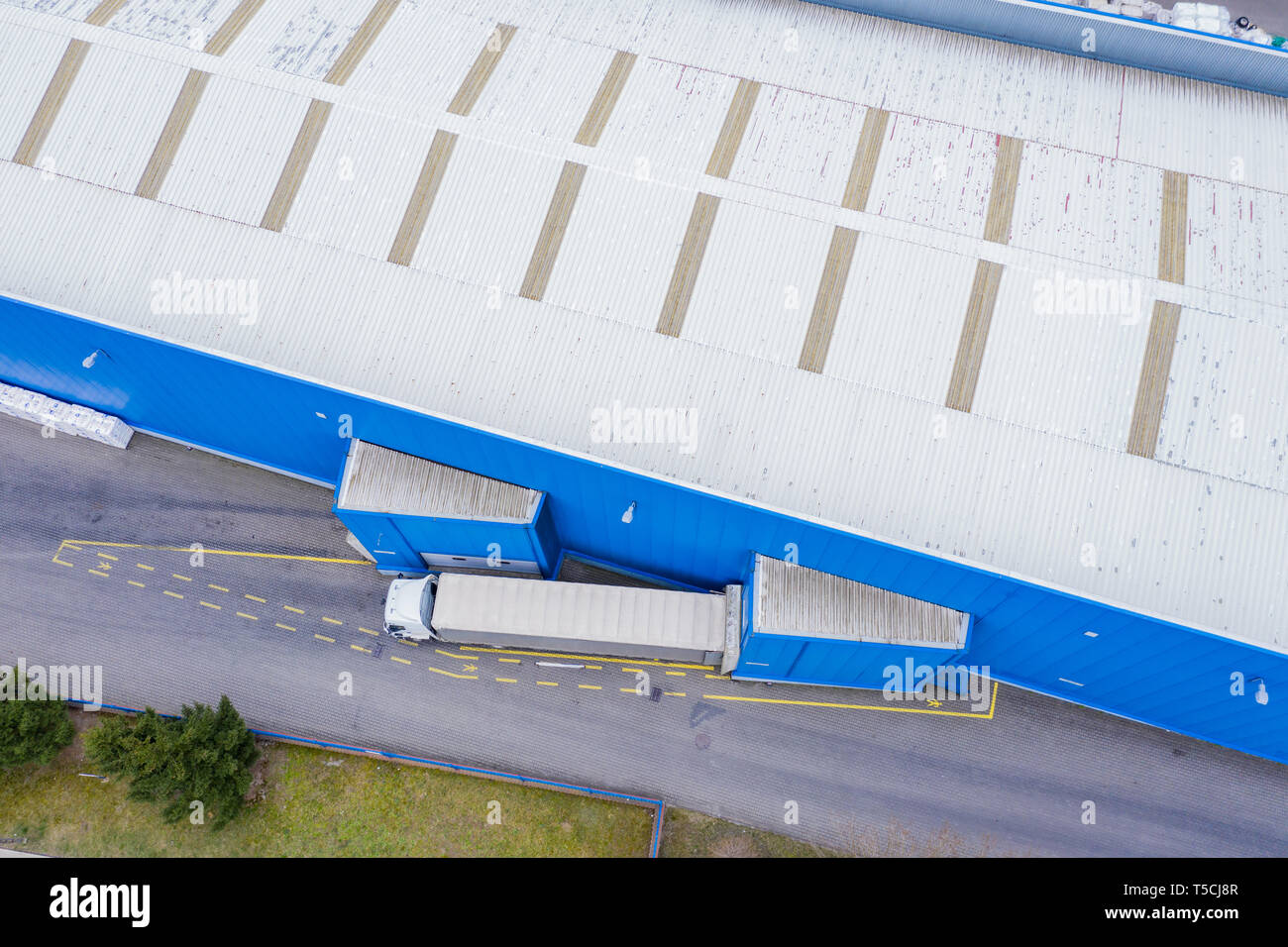 Aerial Shot of Industrial Warehouse/ Storage Building/ Loading Stock ...