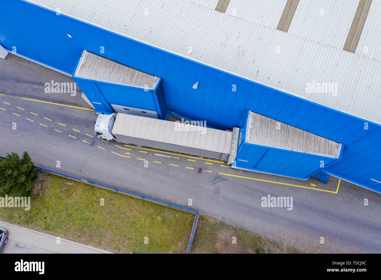 Aerial Shot of Industrial Warehouse/ Storage Building/ Loading Stock ...