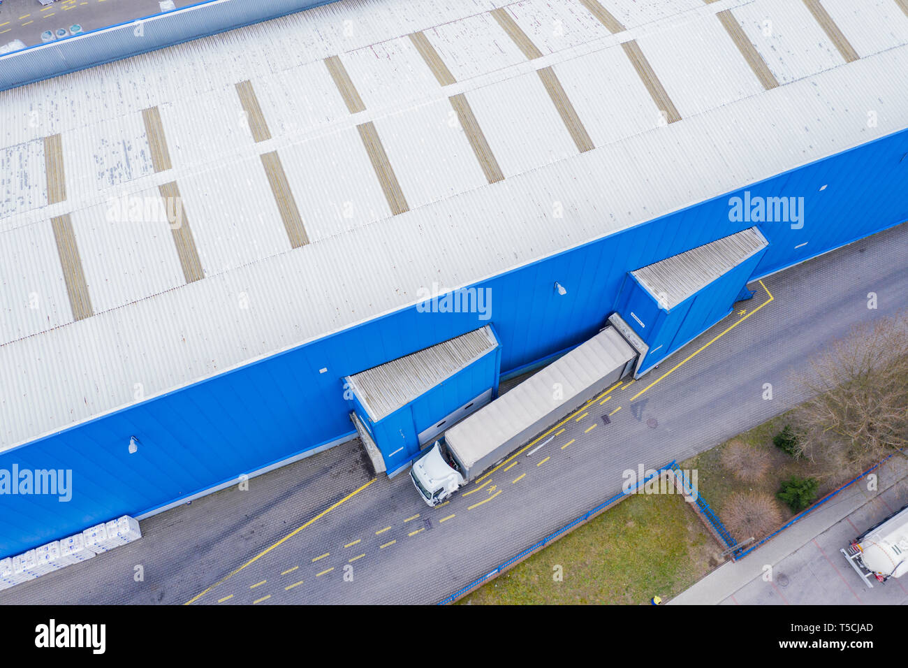 Aerial Shot of Industrial Warehouse/ Storage Building/ Loading Stock ...