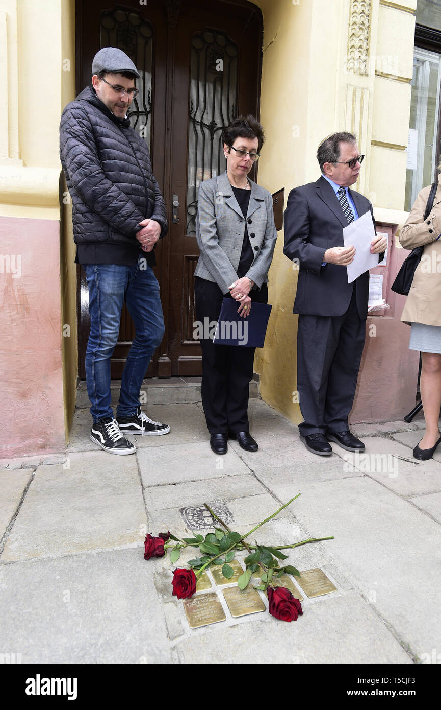 Olomouc, Czech Republic. 23rd Apr, 2019. Laying of Stolpersteine or ...