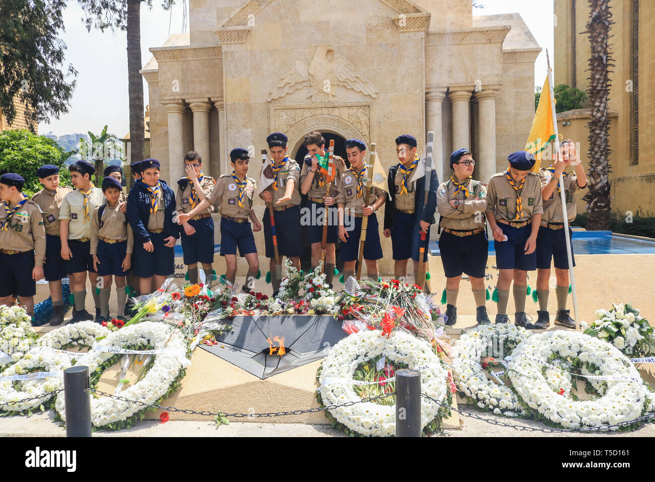 Beirut, Lebanon. 24th Apr, 2019. Antranik cub scouts in Beirut mark the ...