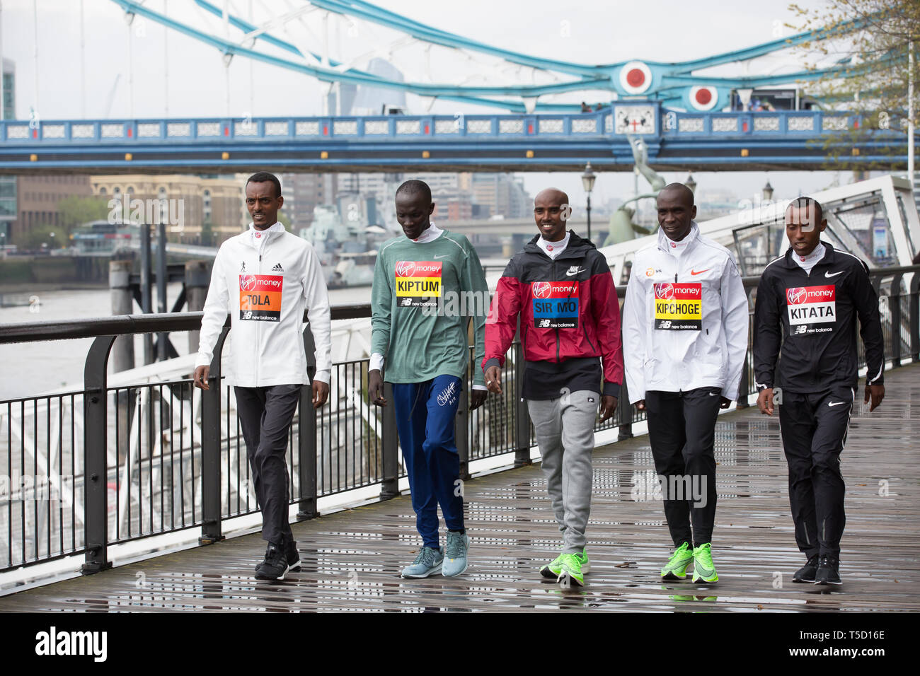 London, UK. 24th Apr, 2019. The London Marathon Elite Mens Photocall takes place outside the ...