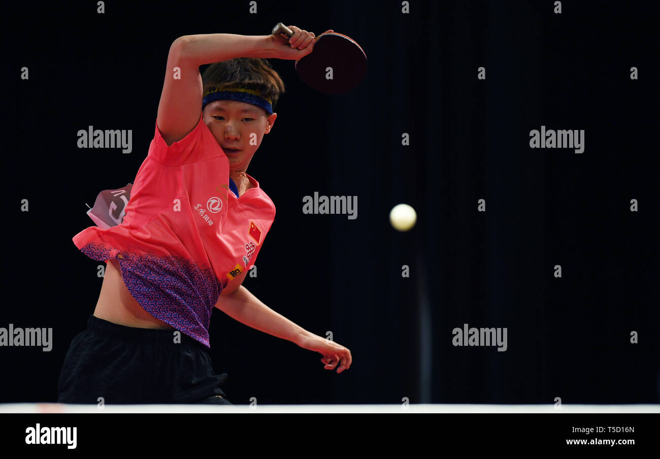 Budapest. 24th Apr, 2019. Wang Manyu of China competes during during ...