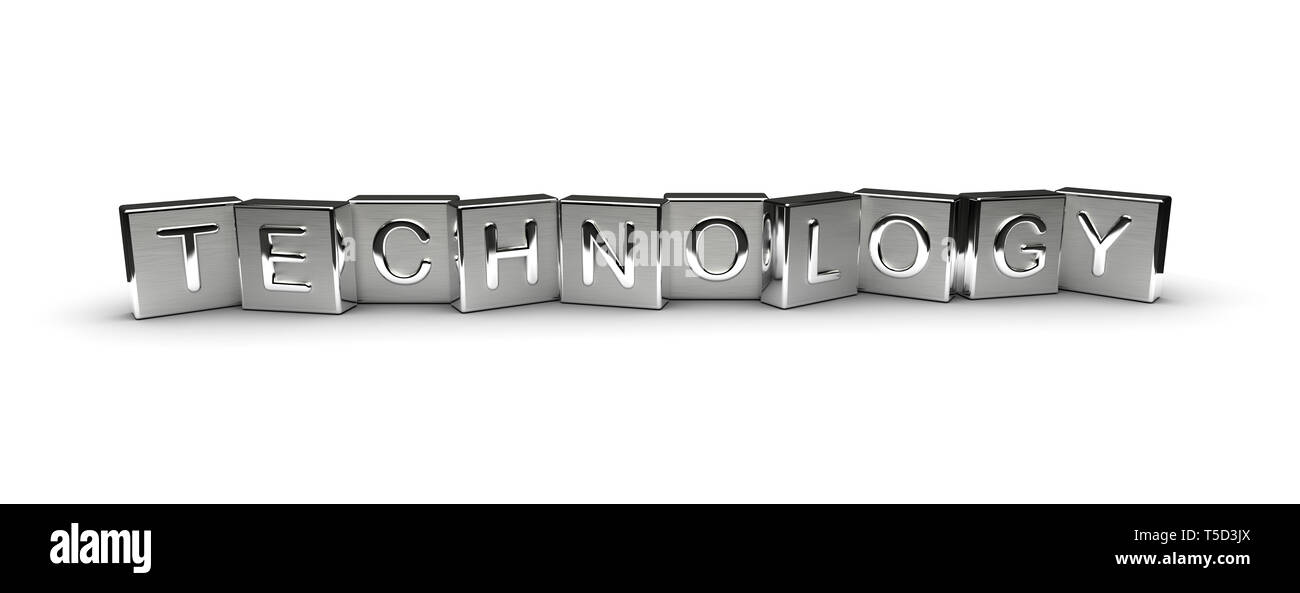 Technology Text on Metal Block (Isolated on white background Stock ...