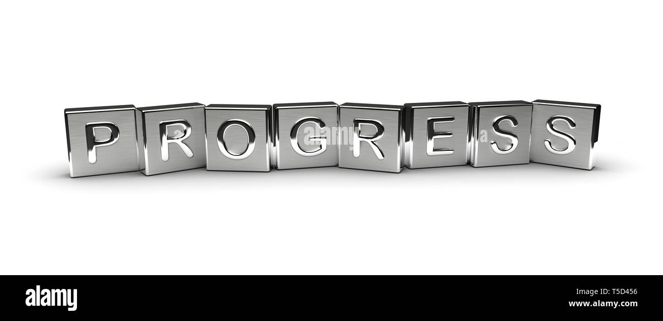Progress Text on Metal Block (Isolated on white background Stock Photo ...