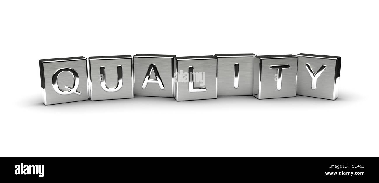 Quality Text on Metal Block (Isolated on white background Stock Photo ...