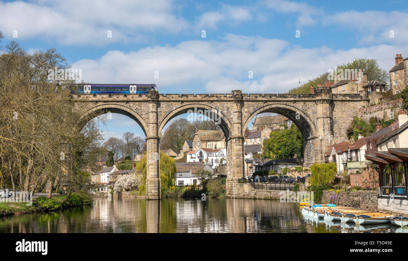 Knaresborough with River Nidd and railway viaduct, Yorkshire, United ...