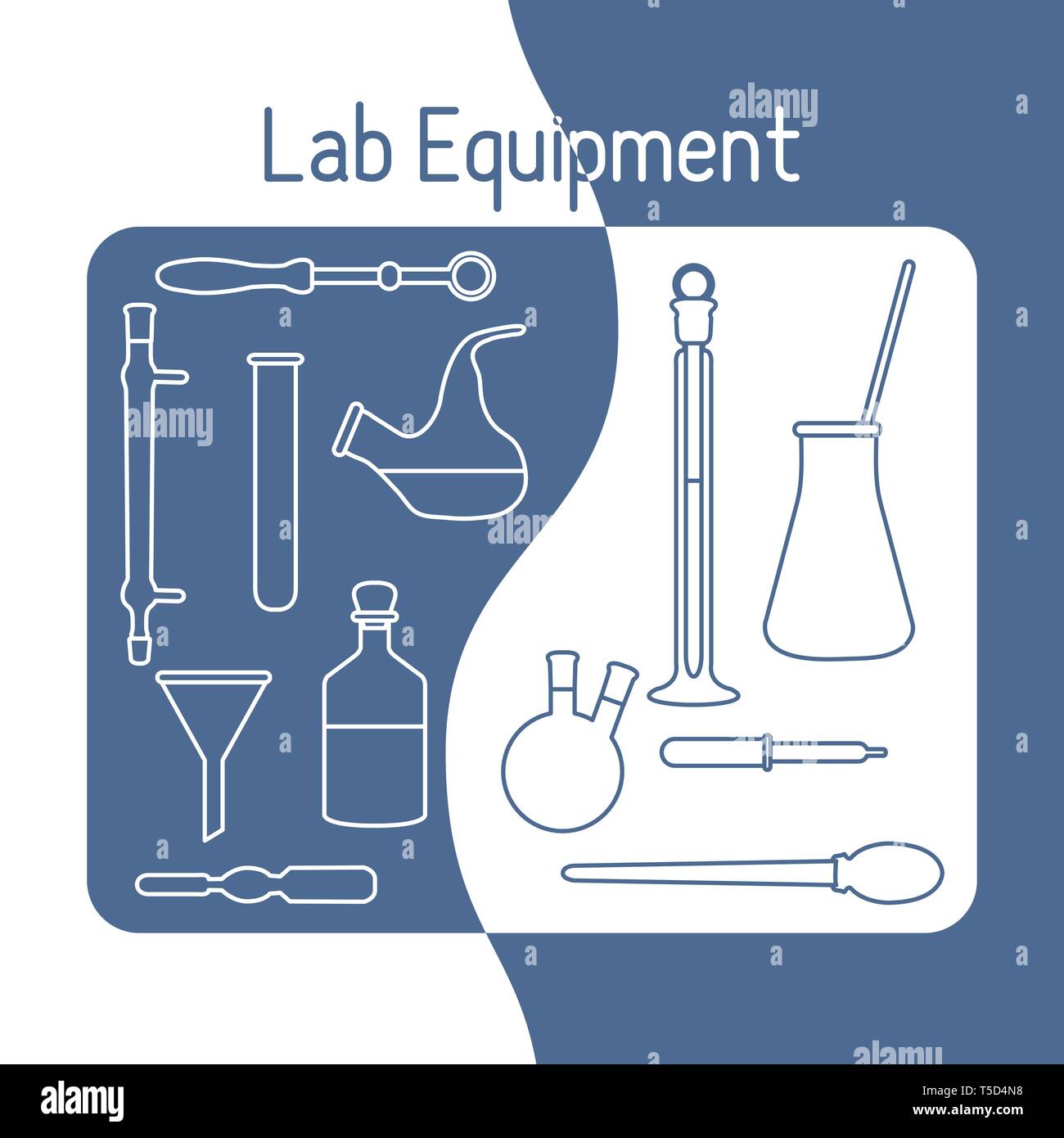 Vector science illustration with flasks, test tubes, funnel, tools ...