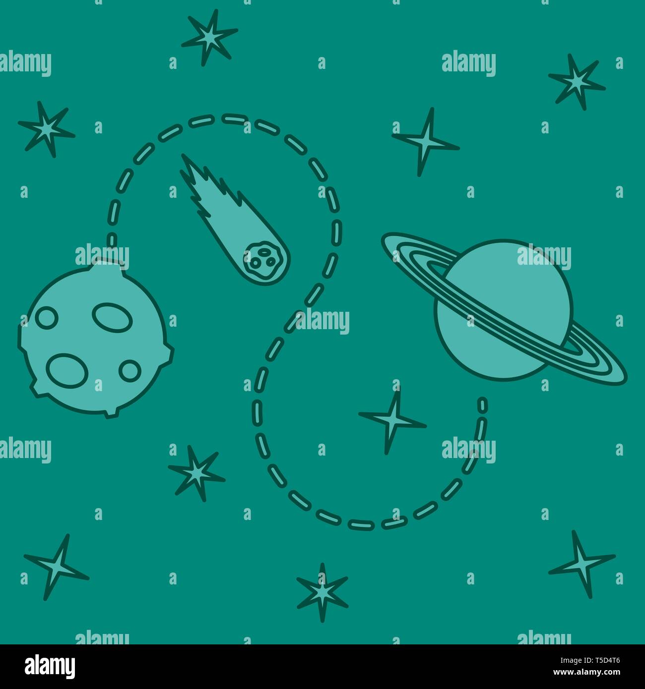 Vector illustration with planets, meteorite, stars. Space exploration ...