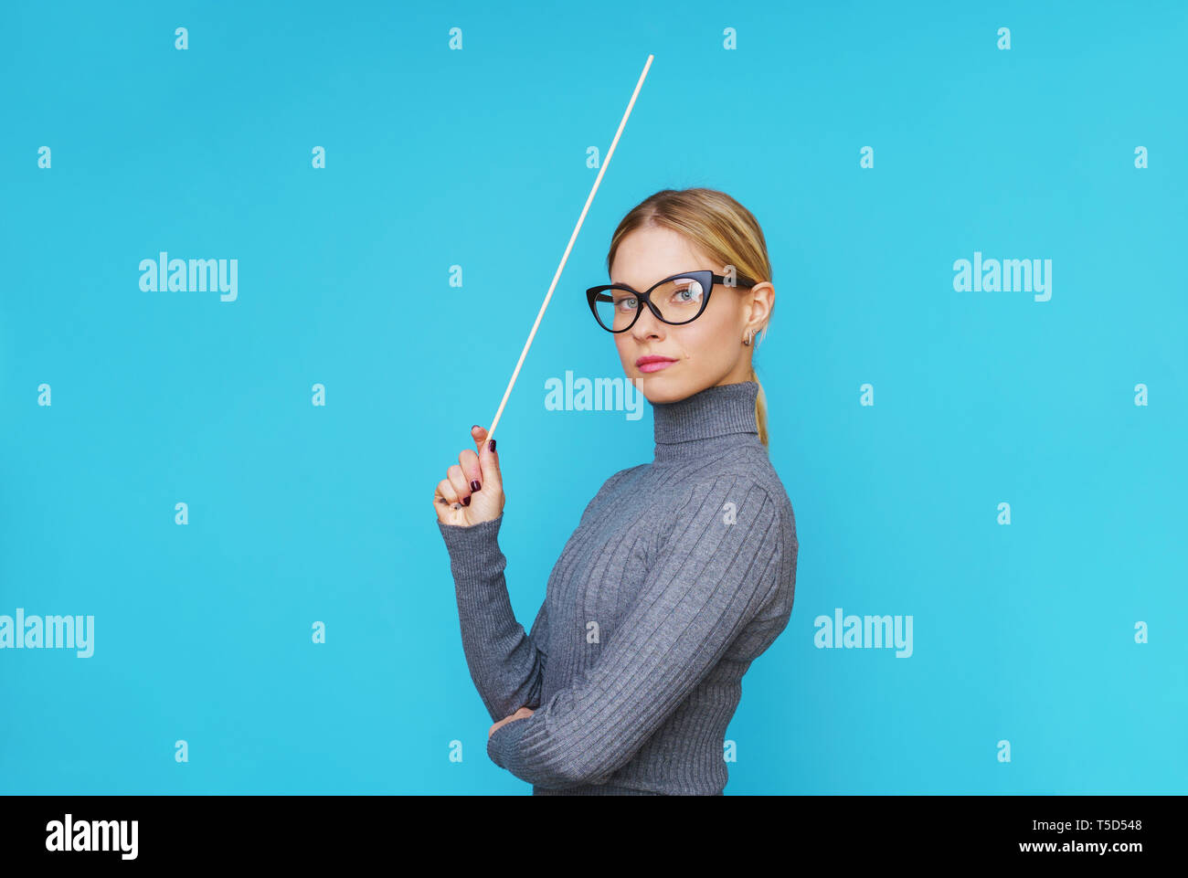 Image on side of woman teacher with pointer Stock Photo - Alamy