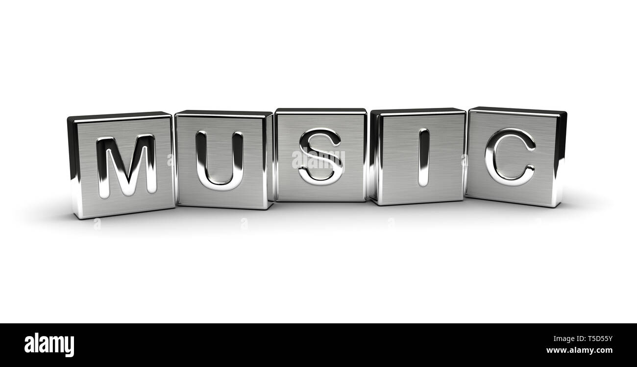 Music Text on Metal Block (Isolated on white background Stock Photo - Alamy