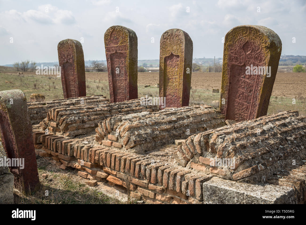 Ancient muslim cemetery near Agstafa, Azerbaijan with writings on farsi ...