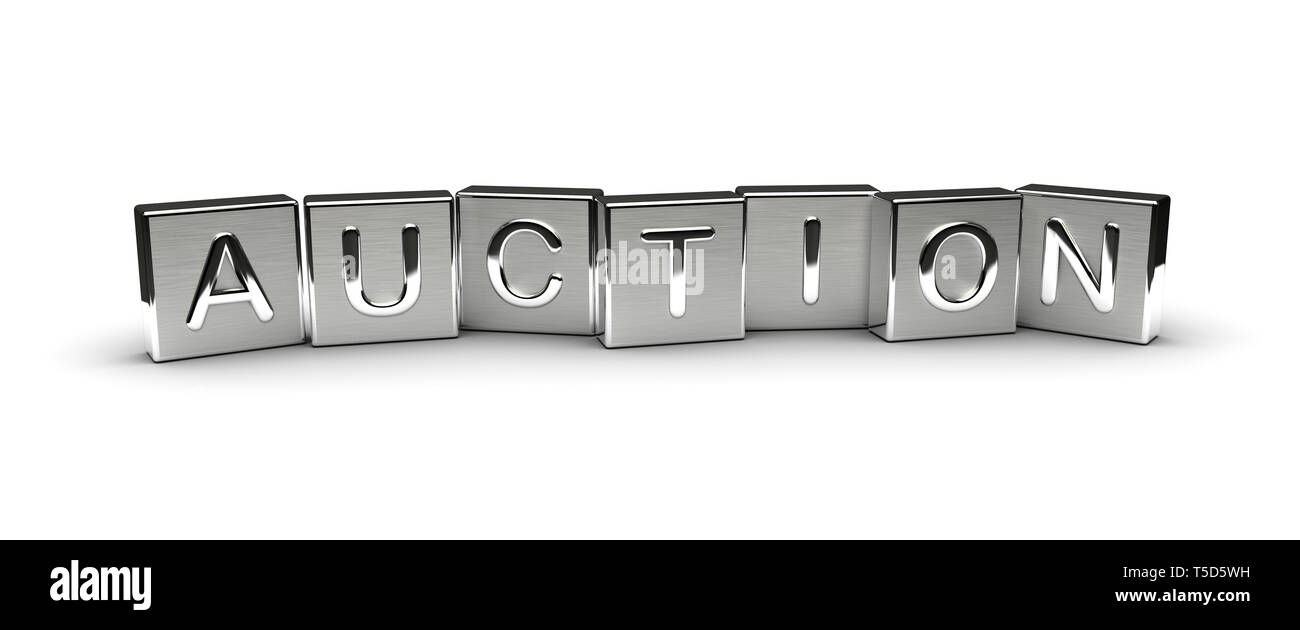 Auction Text on Metal Block (Isolated on white background Stock Photo ...