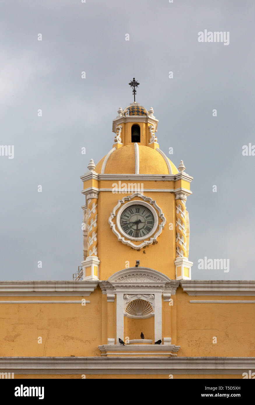 Close up of the clock tower, El Arco de Santa Catlina ( Santa Catalina ...
