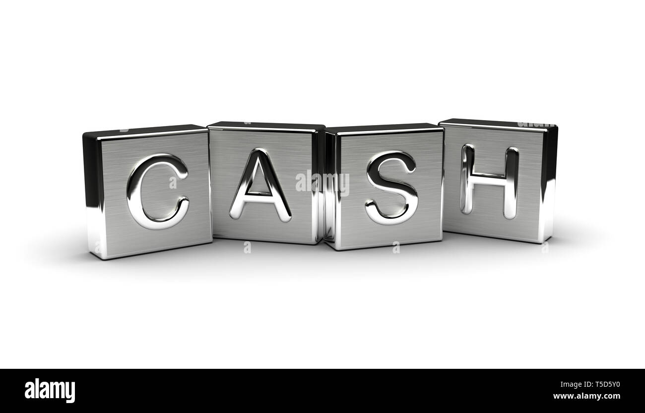 Cash Text on Metal Block (Isolated on white background Stock Photo - Alamy