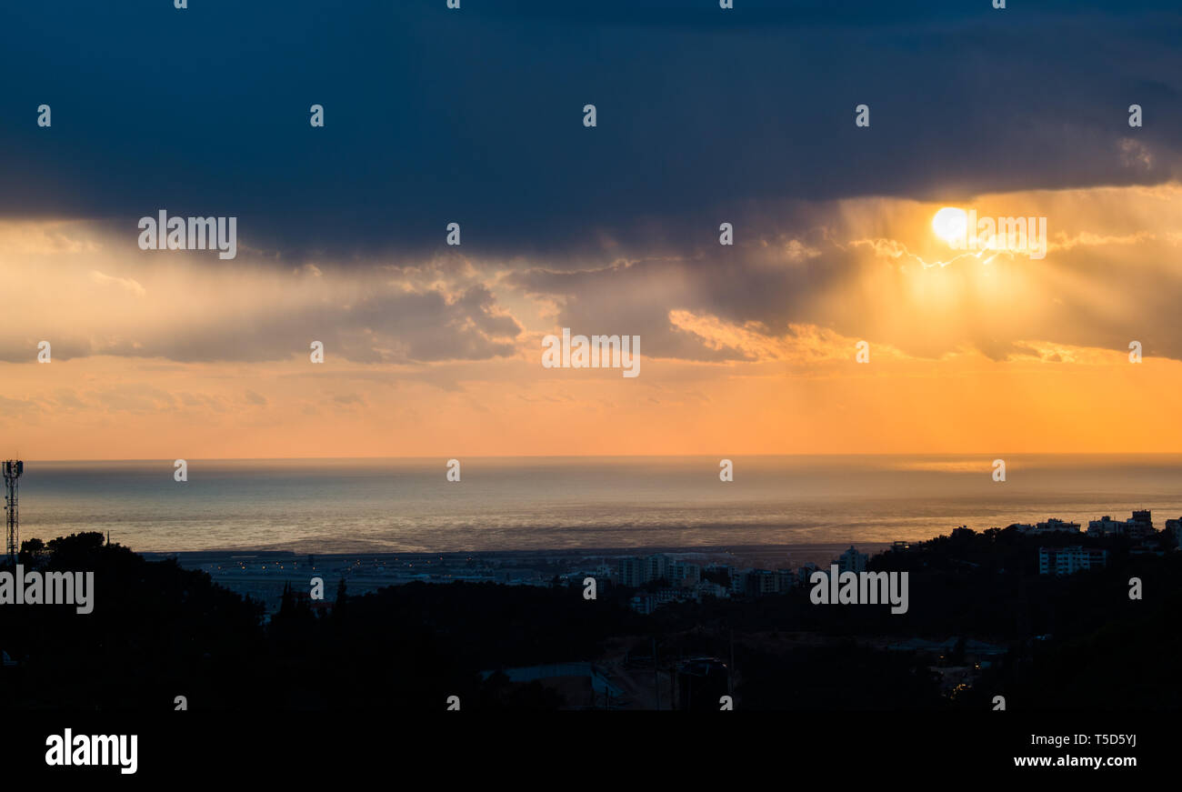 This is a capture of a sunset in Beirut and you can see the orange ...