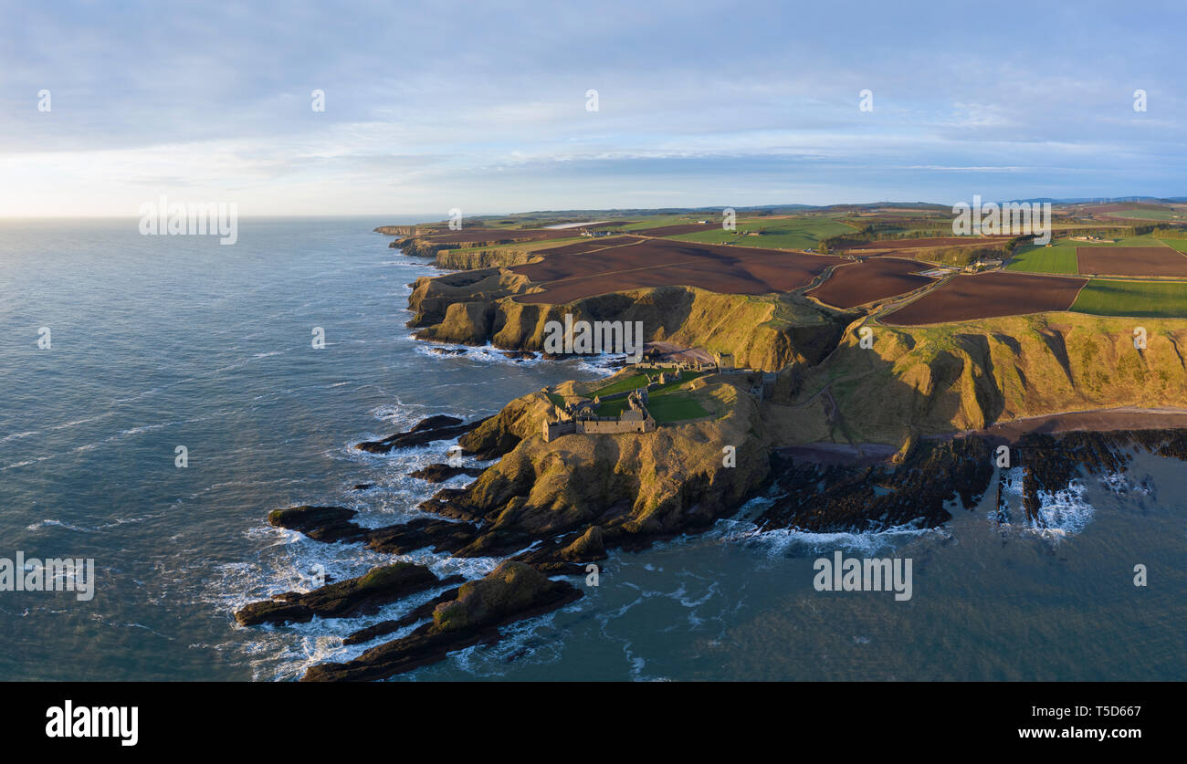 Aerial view of Dunnottar Castle a ruined medieval fortress located upon ...