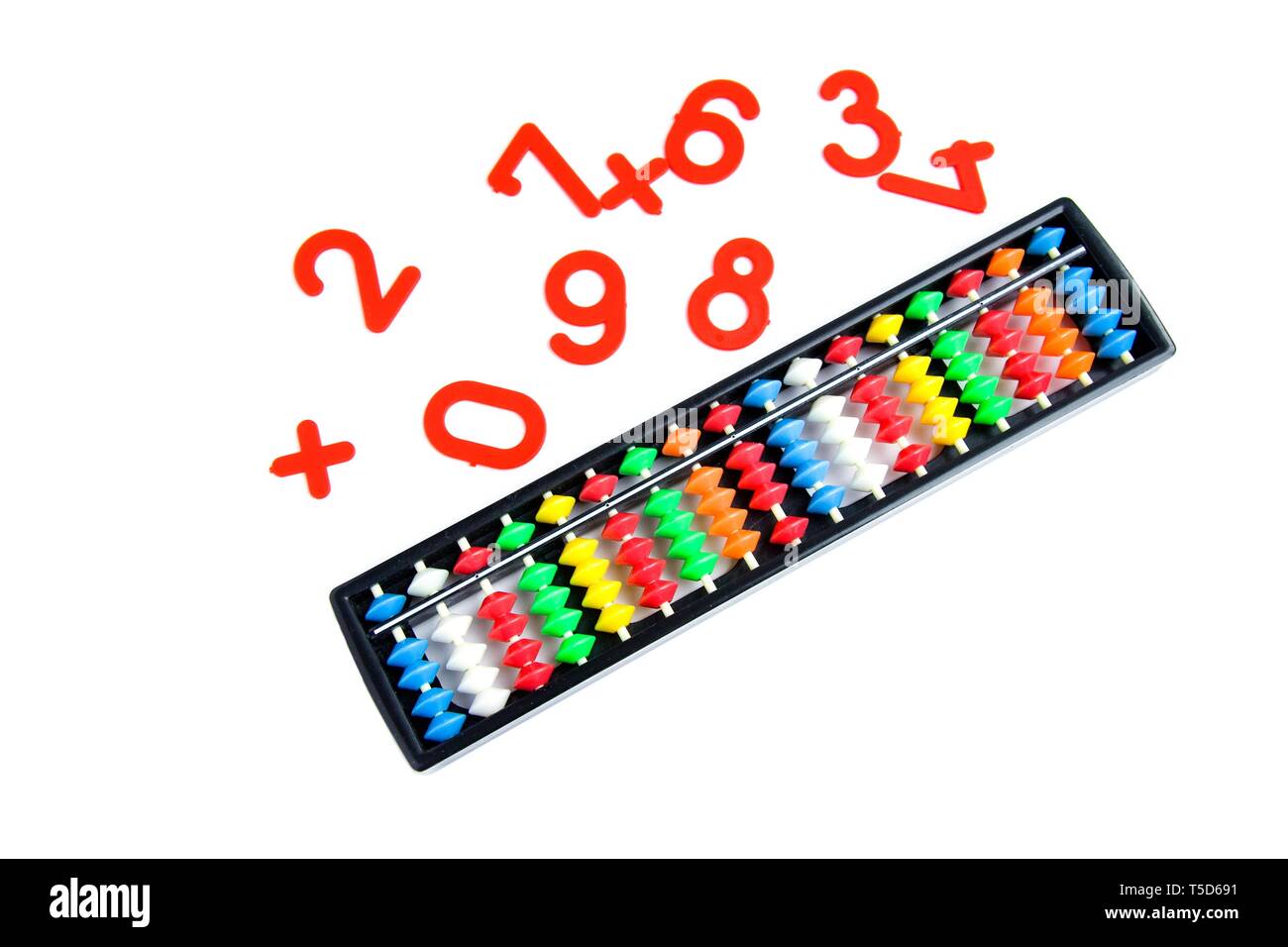 Japanese traditional calculator abacus and numbers on white Stock Photo ...