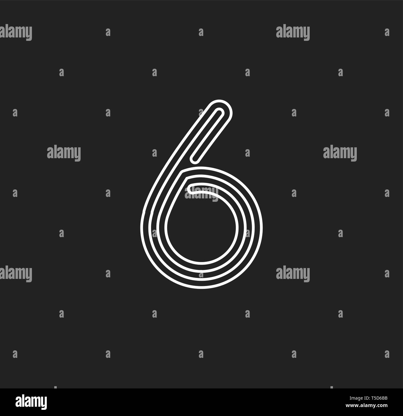 Lines number 6, thread maze style vector latin number for logo and ...