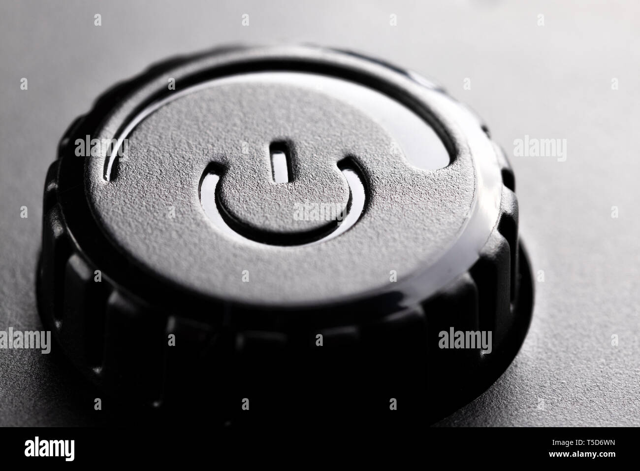 Black plastic power on off button with power adjustment. Close-up Stock ...