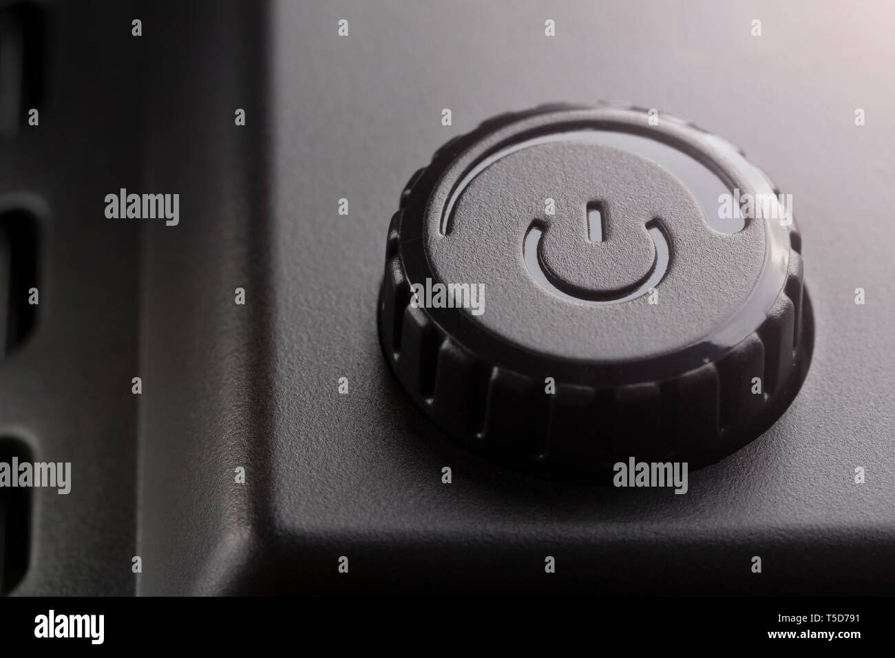 Black plastic power on off button with power adjustment. Close-up Stock ...