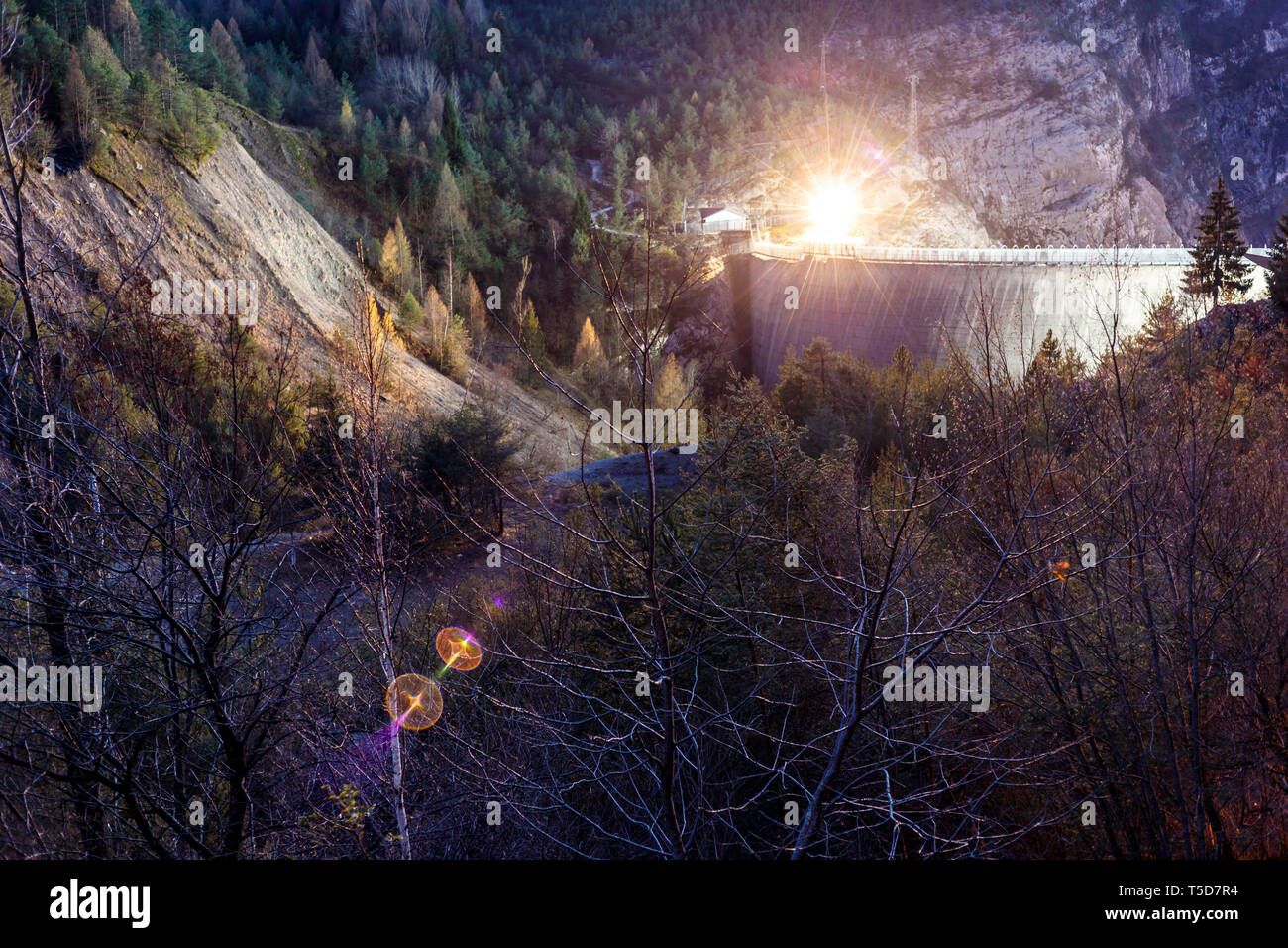night capture of a dam in the alps Stock Photo - Alamy