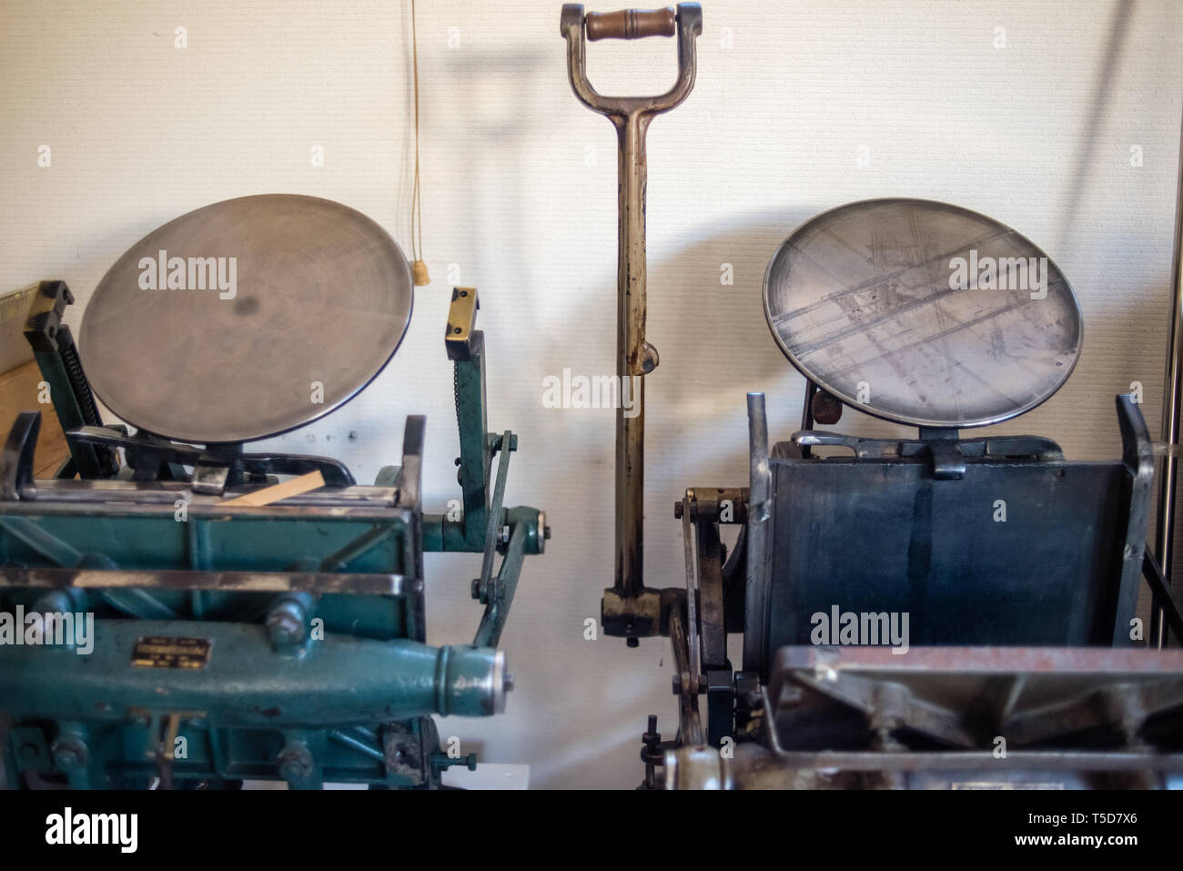 Traditional printing press at a small private printing house in Engaru ...