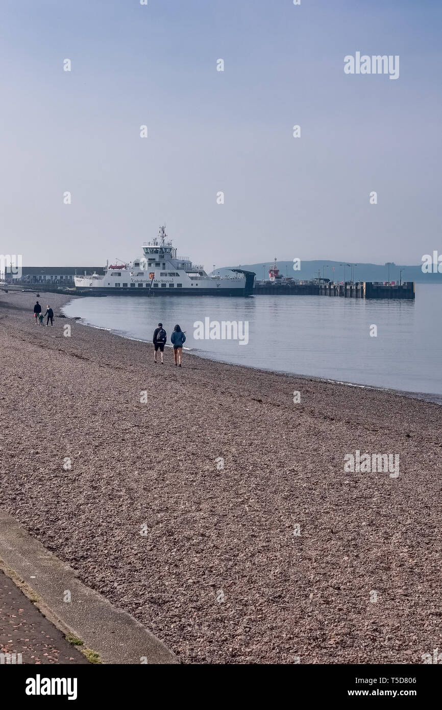 Largs, Scotland, UK - April 20, 2019: Largs Pier and the Cal-Mac ferry ...