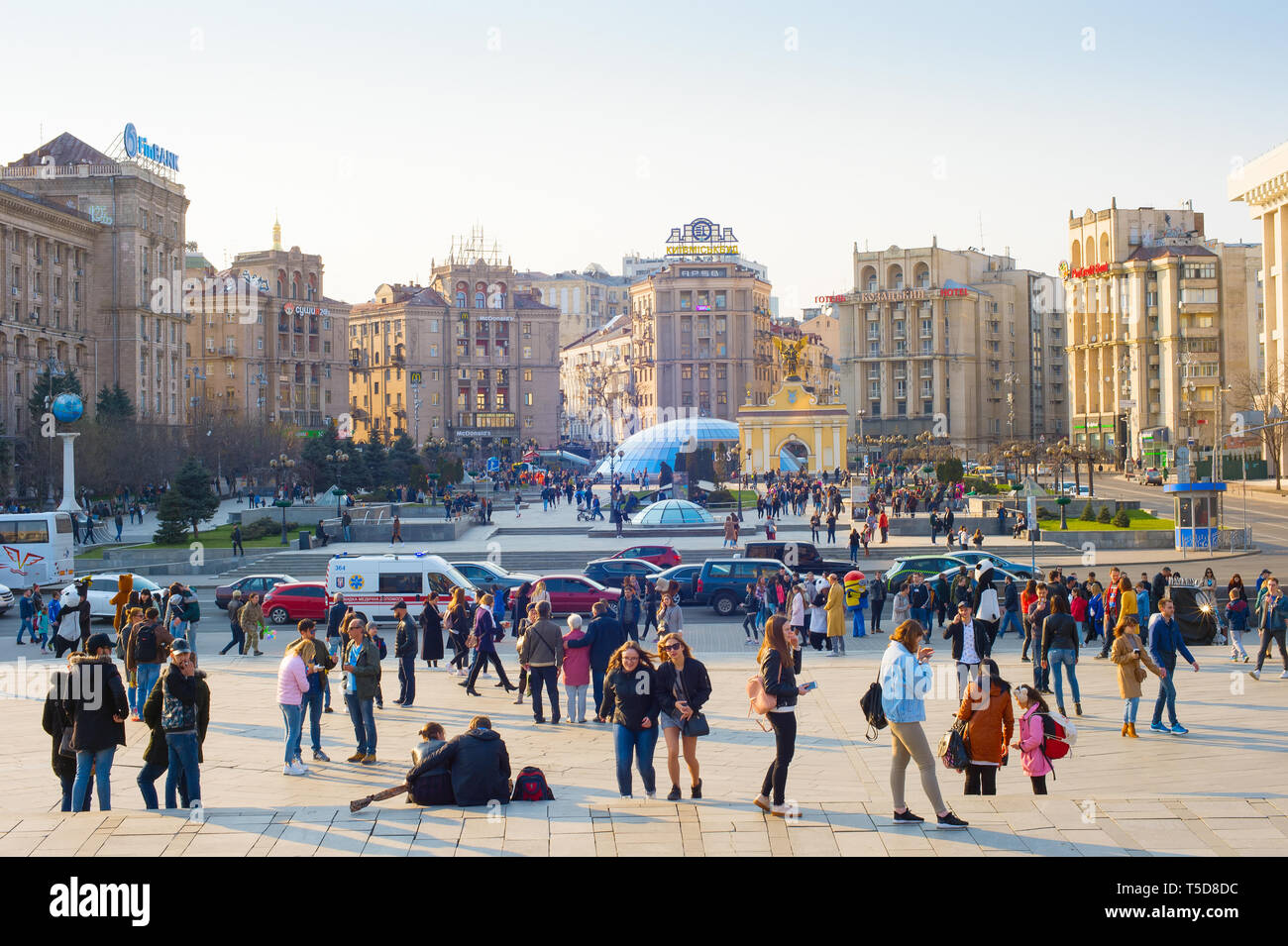 KIEV, UKRAINE - APRIL 6, 2019: Crowd of people walking at Maidan ...