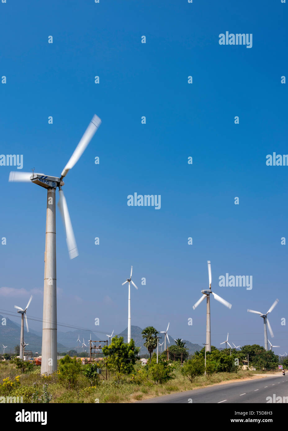 Vertical view of the massive Muppandal windfarm near Kanyakumari, India ...