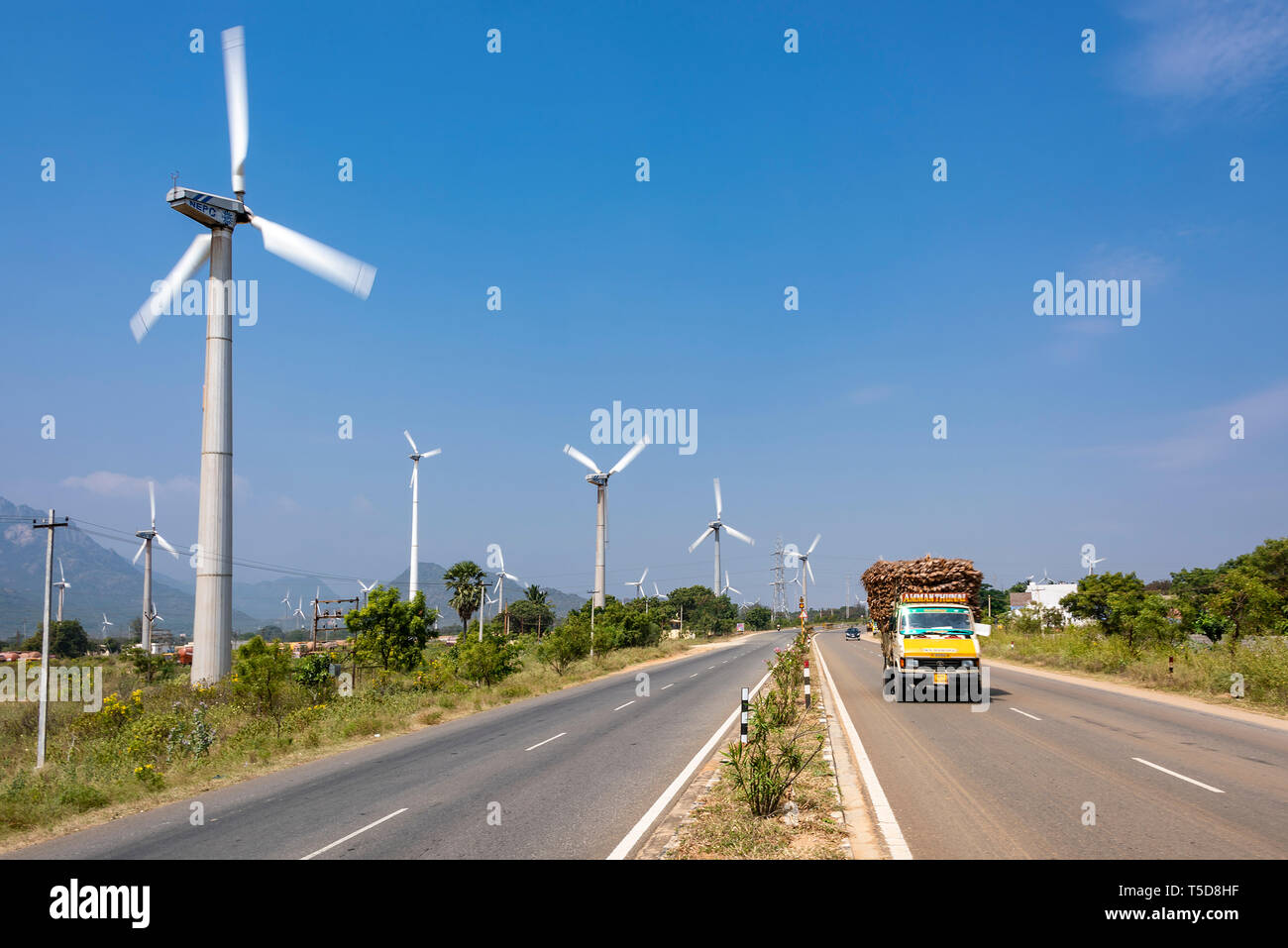 Horizontal view of the massive Muppandal windfarm near Kanyakumari ...