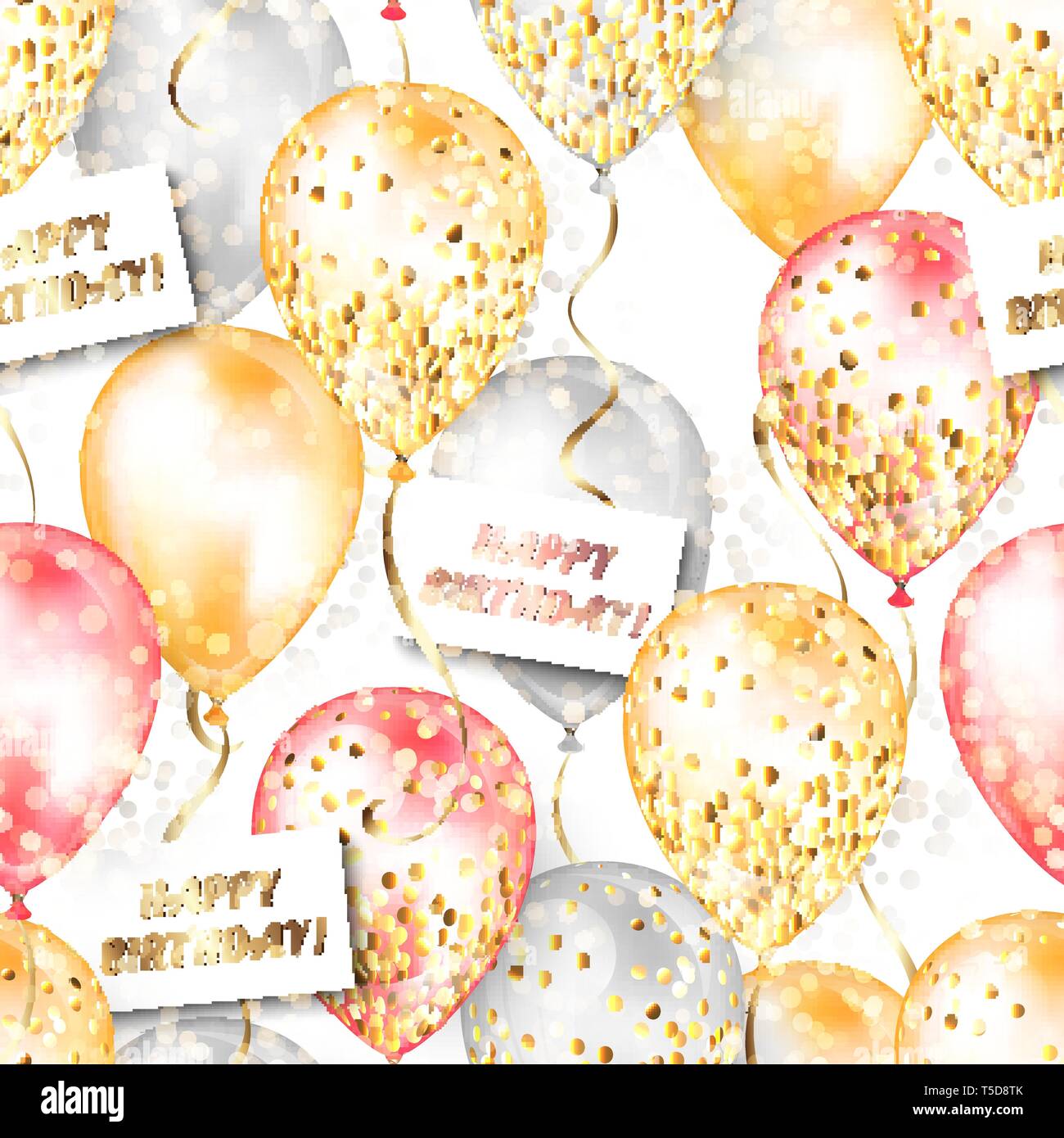 Seamless pattern made of shiny realistic 3D helium balloons for your design. Glossy balloons ...