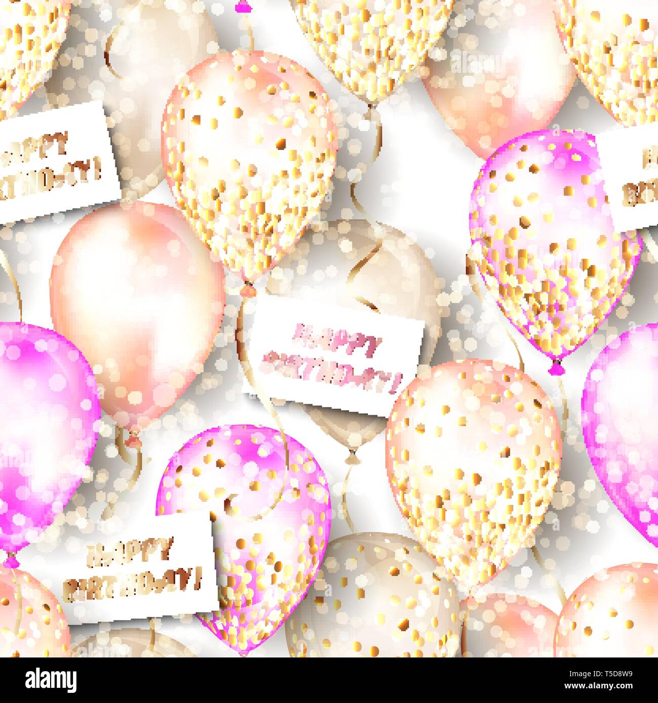 Seamless pattern made of shiny realistic 3D helium balloons for your design. Glossy balloons ...