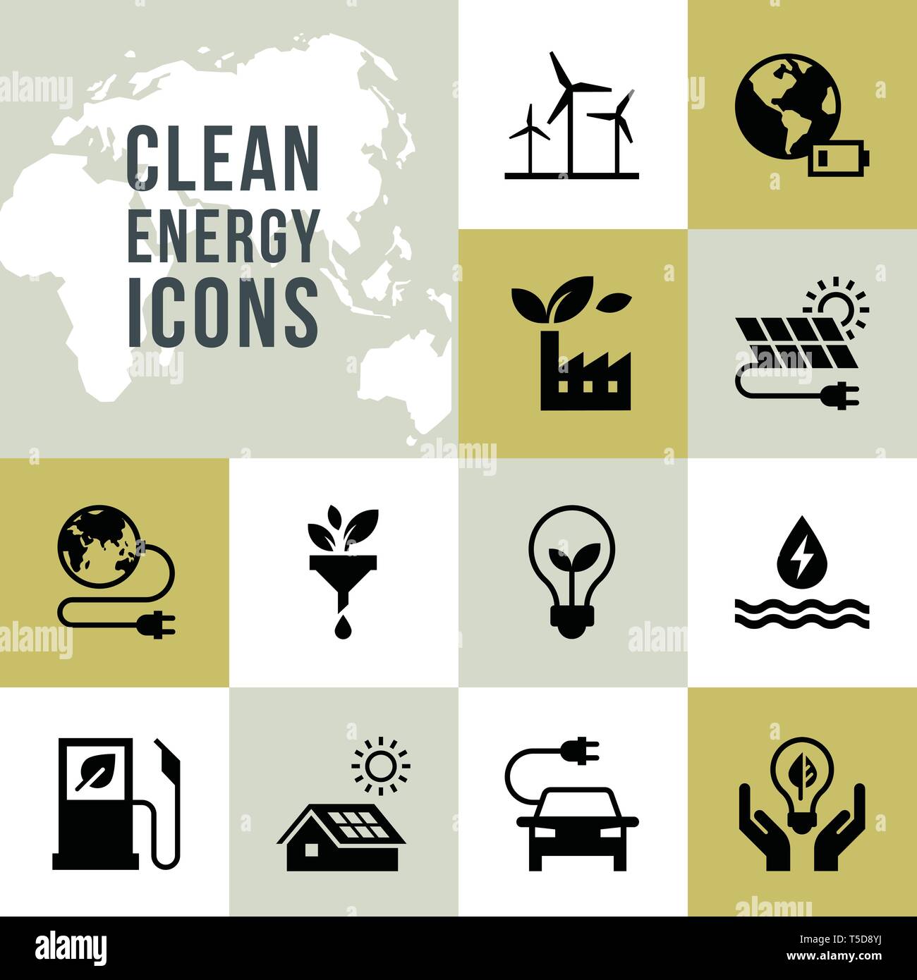 Set of clean energy vector icons in flat style. Eco collection with ...