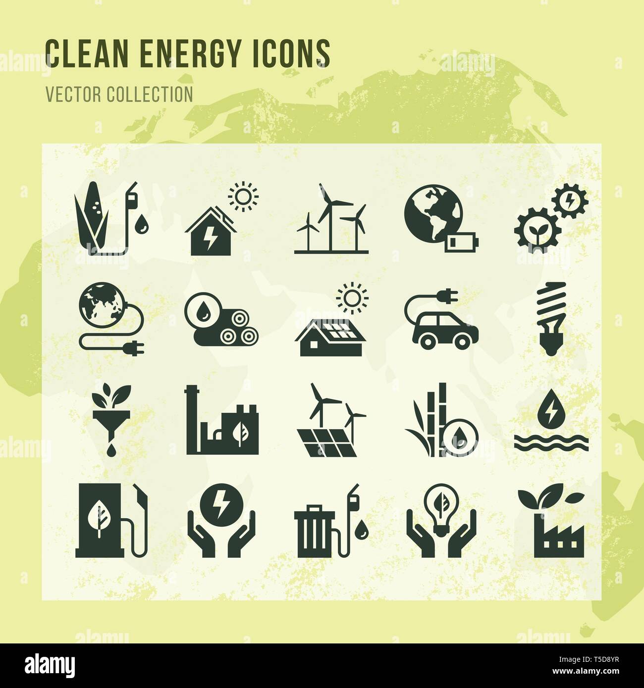 Vector collection of clean energy icons in flat style. Eco collection ...